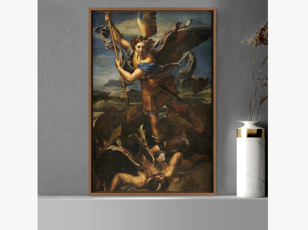 Saint Michael Vanquishing Satan by Raphael, Framed Canvas Print Wall ...