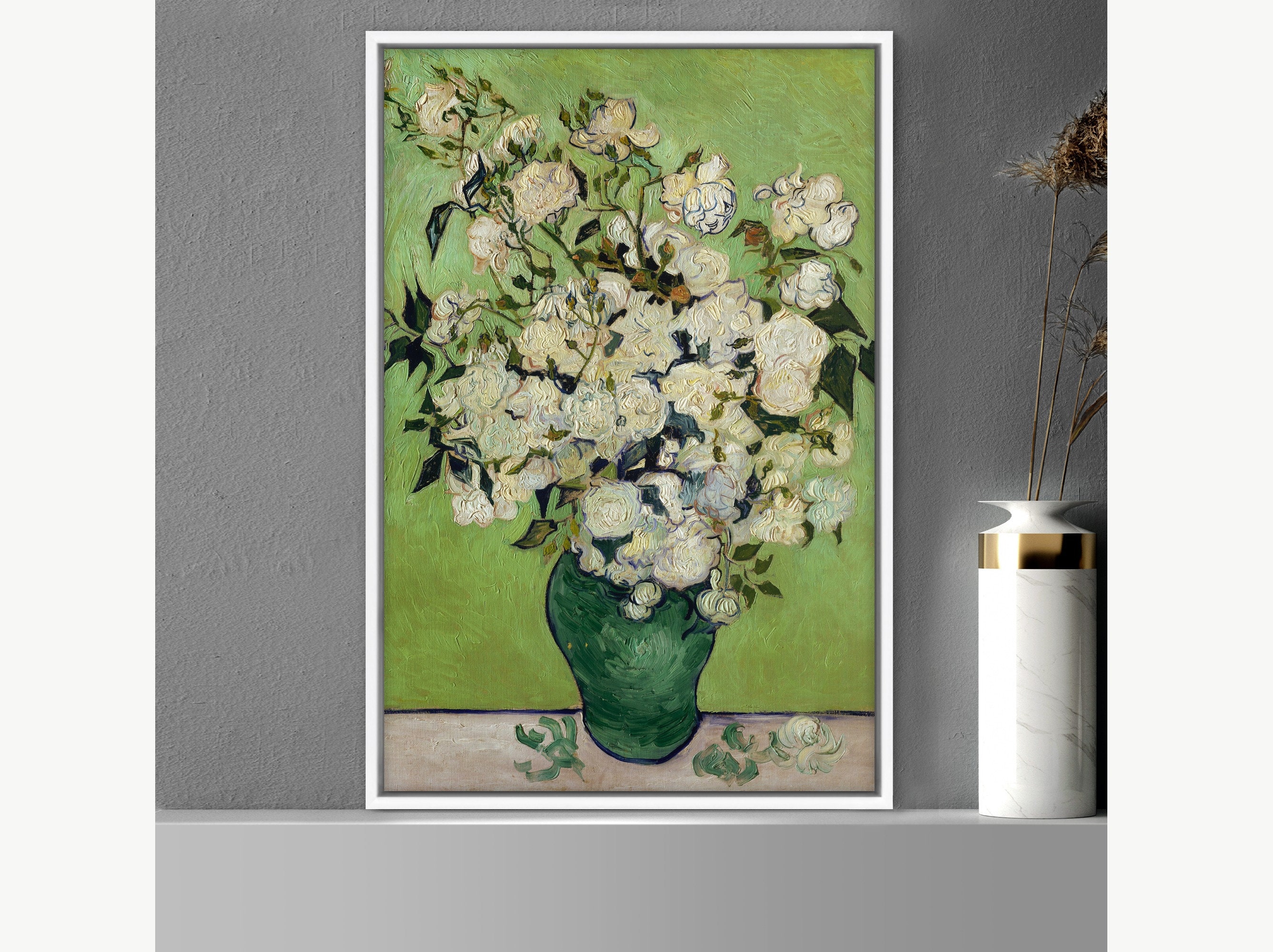 Vincent Van Gogh Framed Canvas Art Print, A Vase of Roses, Frame Large ...