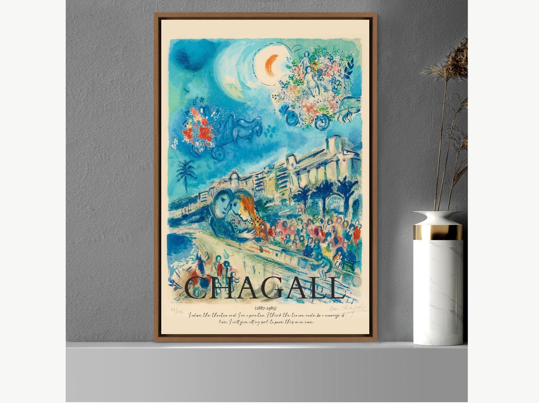 Framed Canvas Print Chagall Crescent Moon Pastel Floral Landscape ...