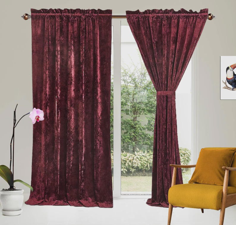 Maroon Crushed Velvet Curtains – Set of 2, Custom Handmade Luxury ...