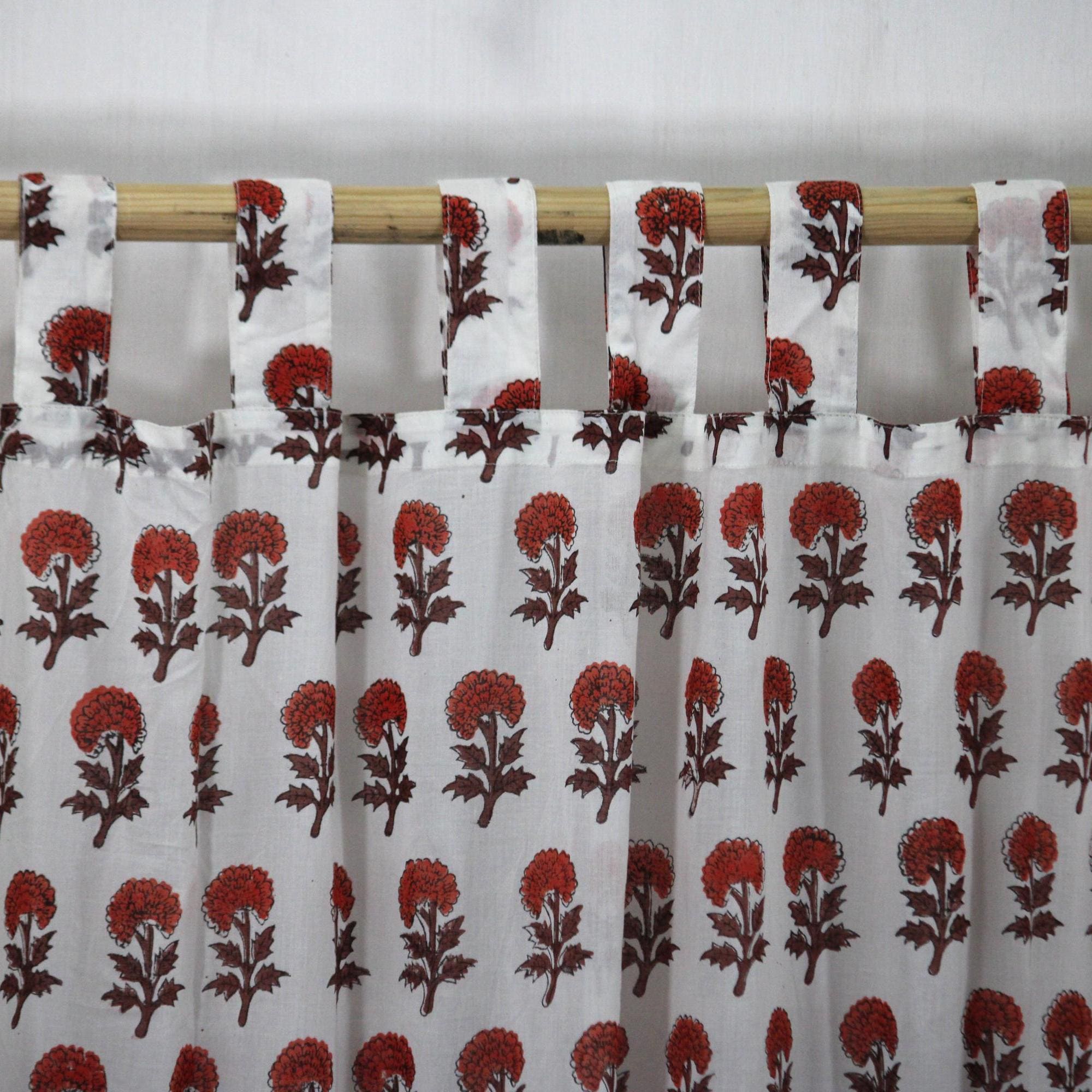 Custom Size Hand Block Print Cotton Curtains, Boho Floral Light ...