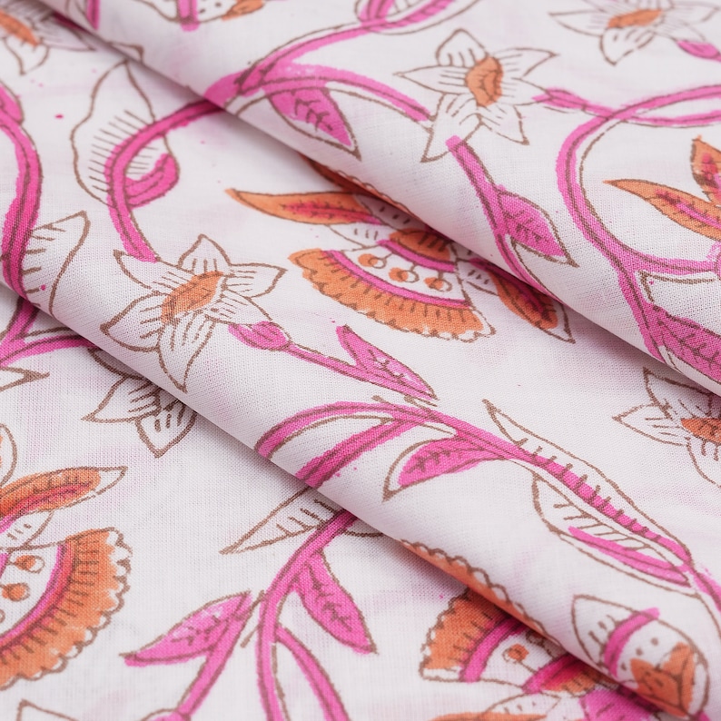 Multi Color Flower Block Print Fabric Cotton Fabric, Unstitched Sewing ...