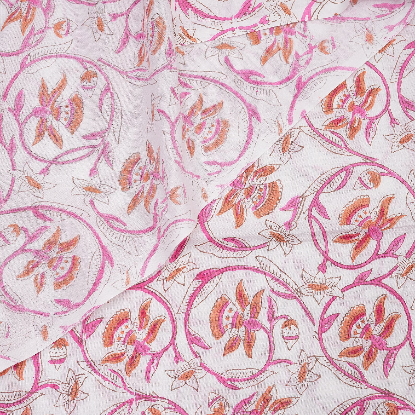 Multi Color Flower Block Print Fabric Cotton Fabric, Unstitched Sewing ...