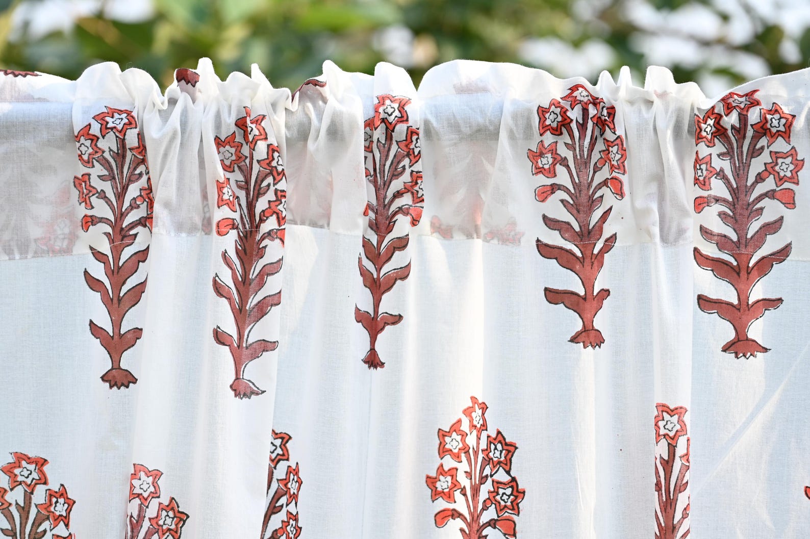 Hand Block Print Cotton Curtains, Floral Boho Drapes 84 Inch, Light ...