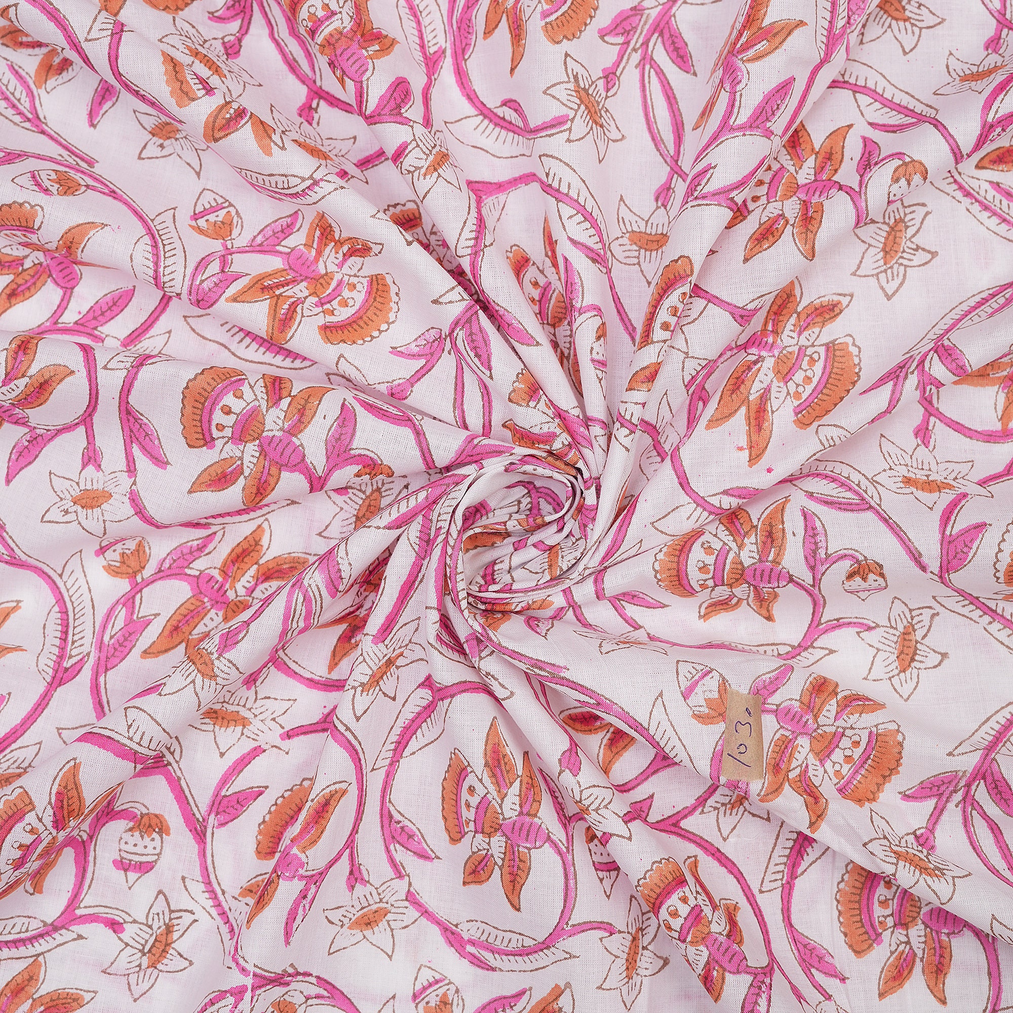 Multi Color Flower Block Print Fabric Cotton Fabric, Unstitched Sewing ...