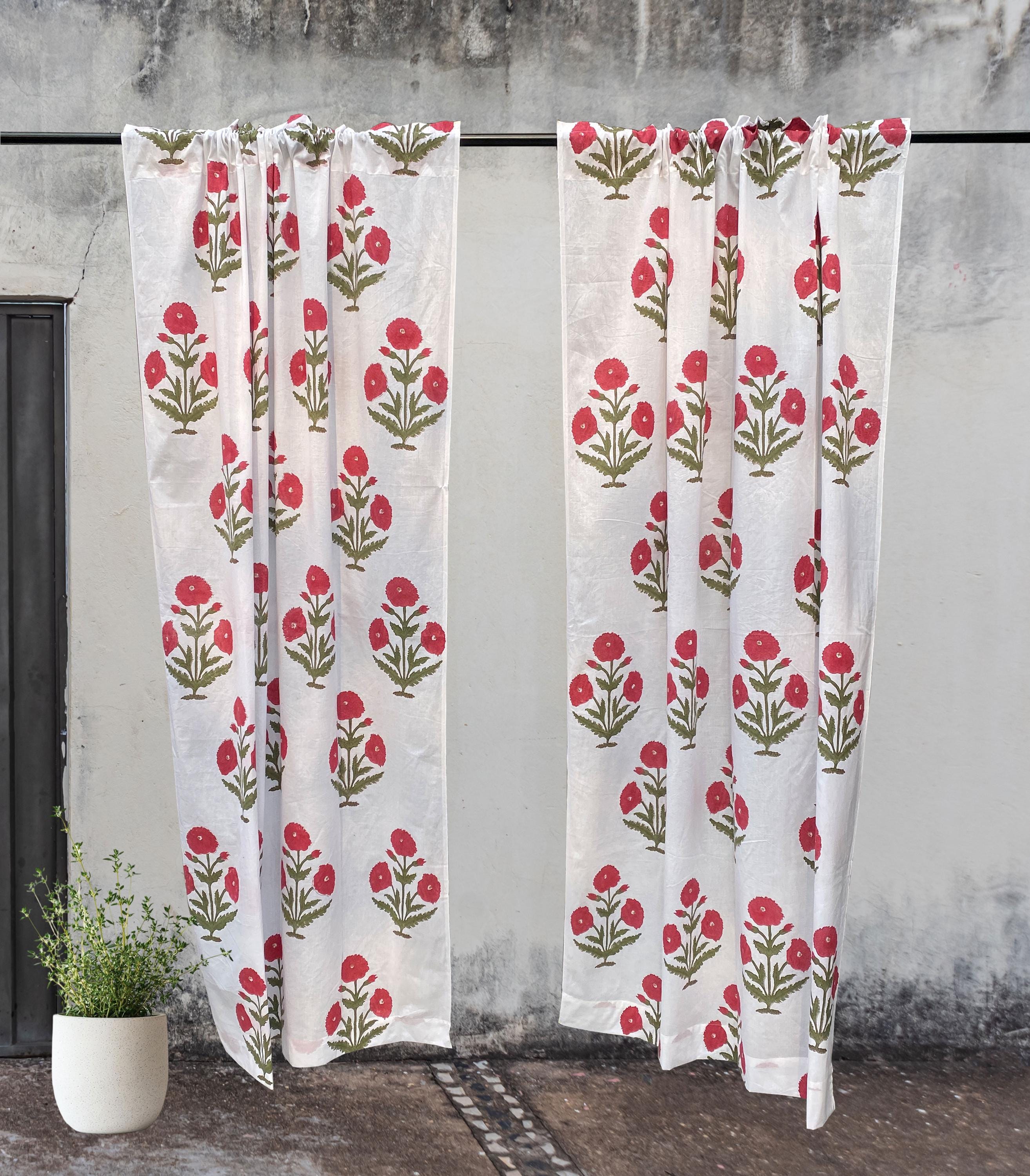 Custom Boho Hand Block Print Organic Cotton Curtains | Vintage Mughal ...