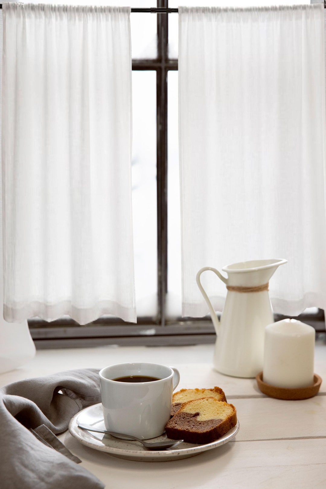 White Linen Kitchen Curtains: Textured Farmhouse Window Valance - Etsy