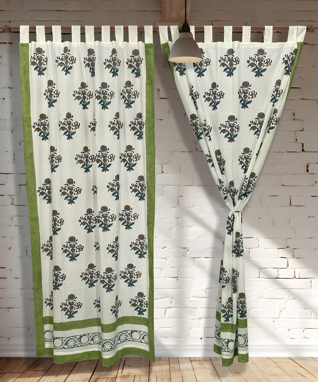 Mughal Poppy Hand Block Printed Cotton Curtain, Custom Size Boho Window ...