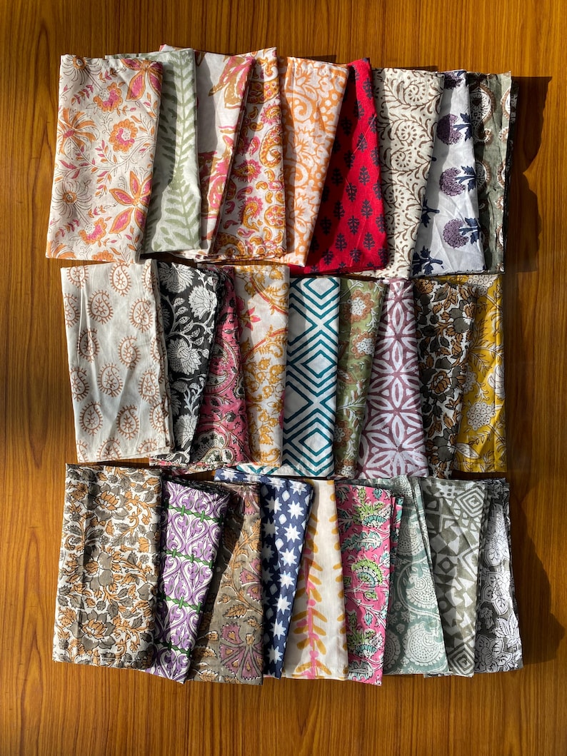 Boho Cotton Cloth Napkins Set of 100 | Hand Block Print Reusable ...