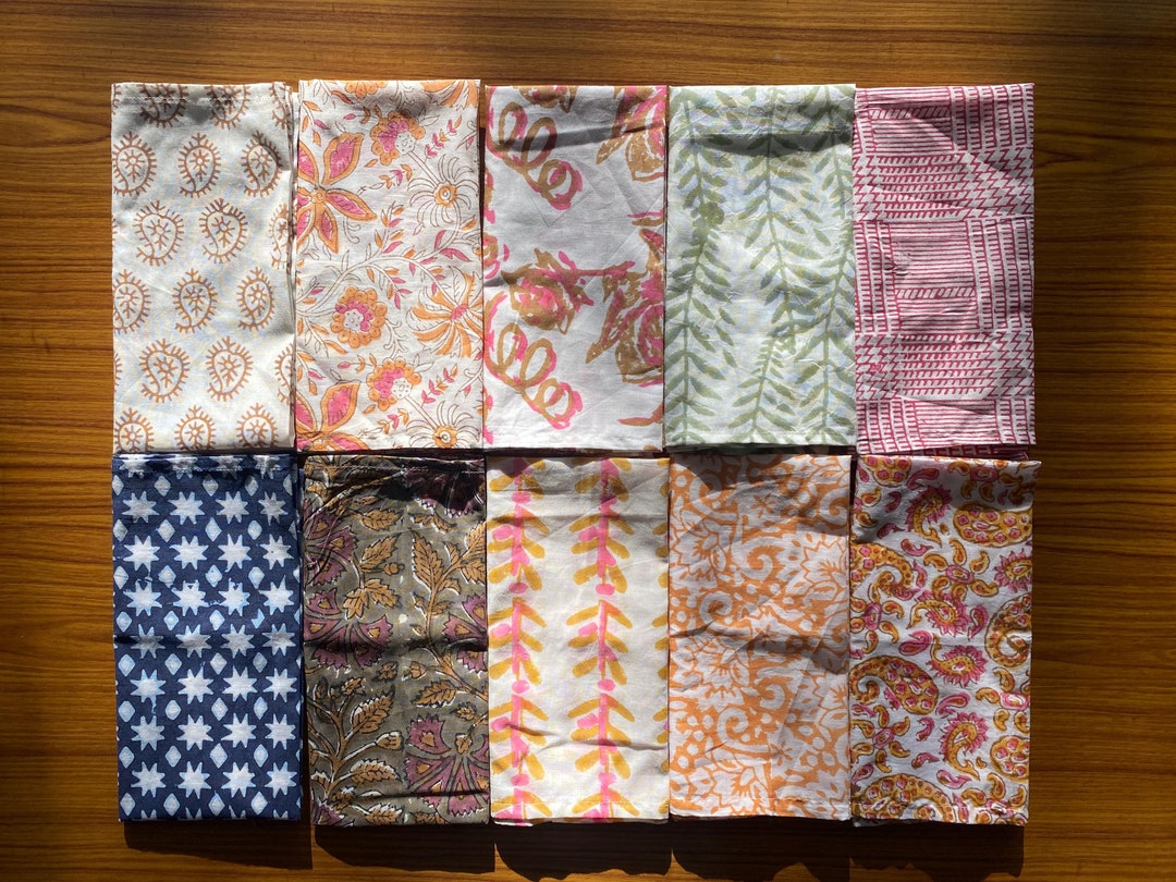 Assorted Cotton Block Print Napkins Set, Mix and Match Cloth Dinner ...