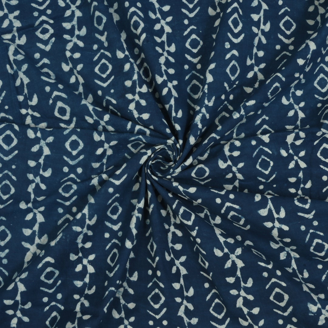 Indigo Dabu Cotton Fabric, Hand Block Print, Boho Sewing Material ...