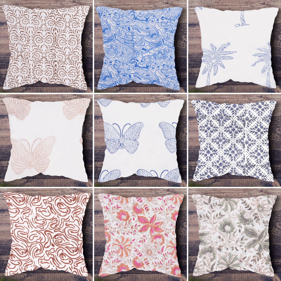 Cotton Cushion Cover Boho Pillow Case Hand Block Handmade Home Decor ...