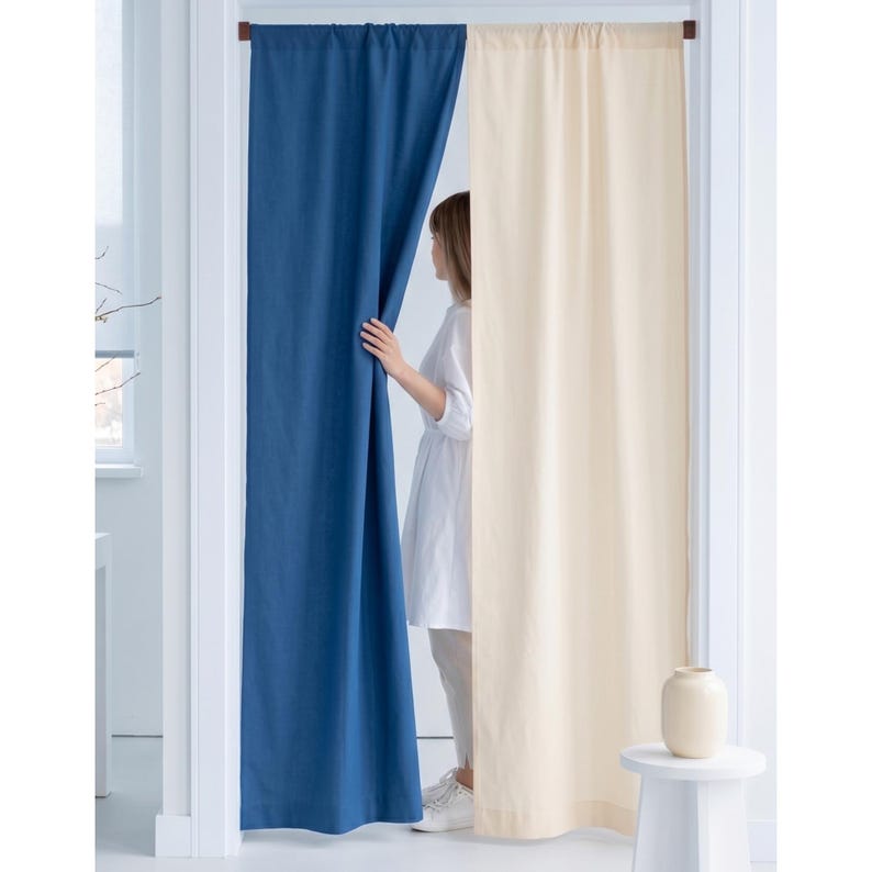 Natural Cotton Japandi Noren Curtain, Two Tone Split Panel, Boho Room ...