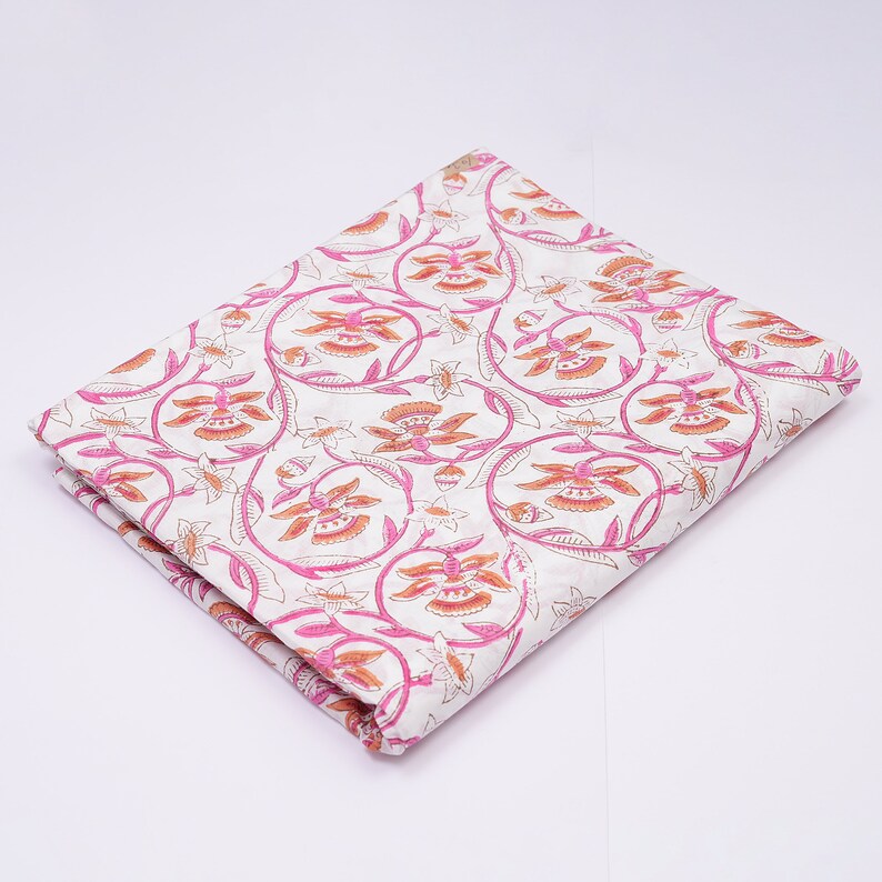 Multi Color Flower Block Print Fabric Cotton Fabric, Unstitched Sewing ...