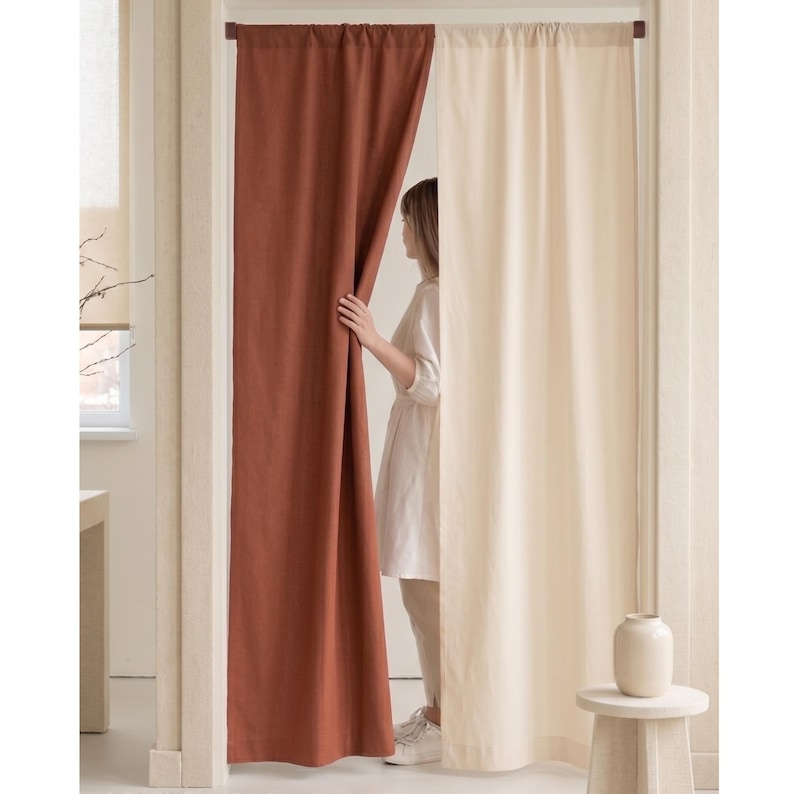 Natural Cotton Japandi Noren Curtain, Two Tone Split Panel, Boho Room ...