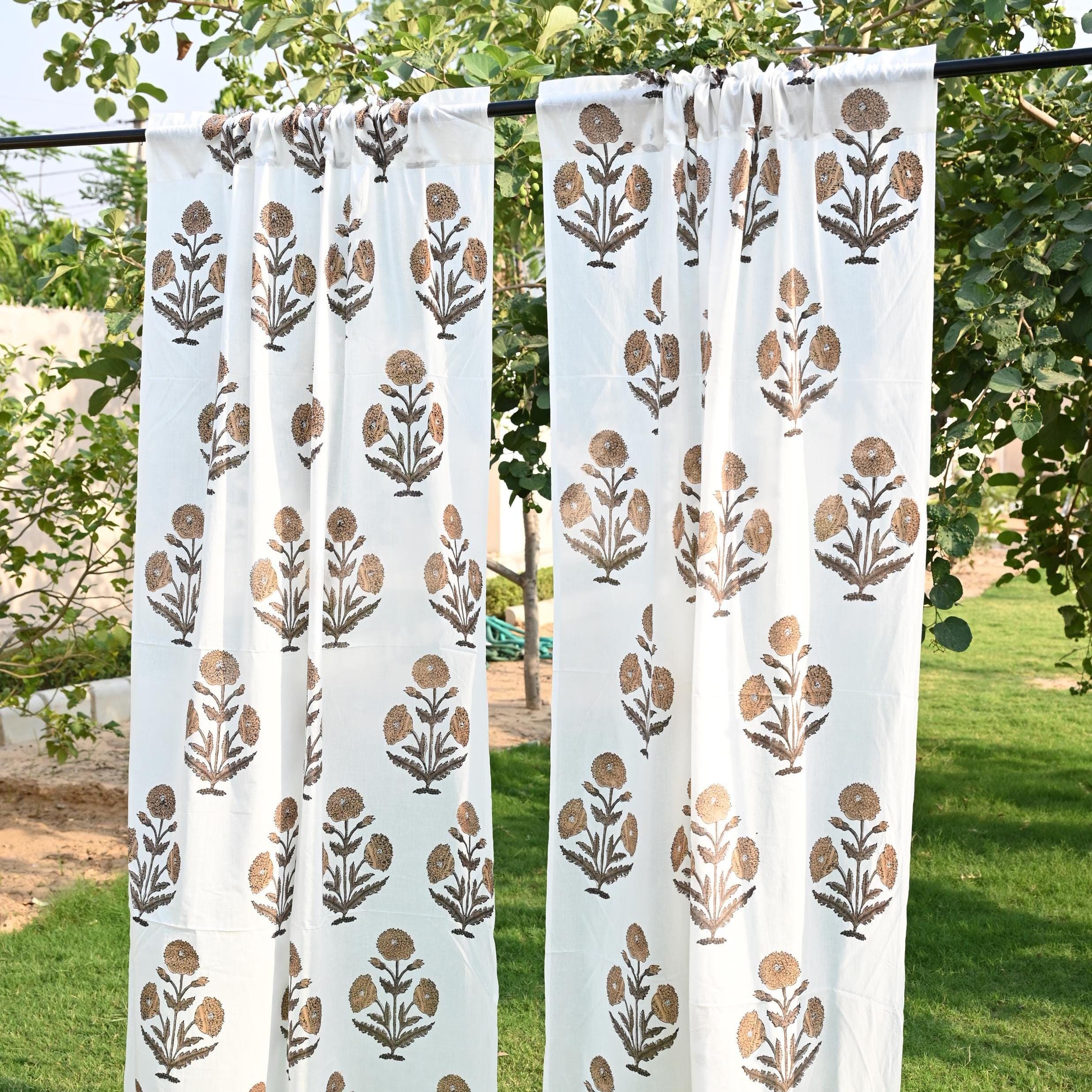 Boho Floral Cotton Curtains, Handmade Farmhouse Curtains, Hand Block ...