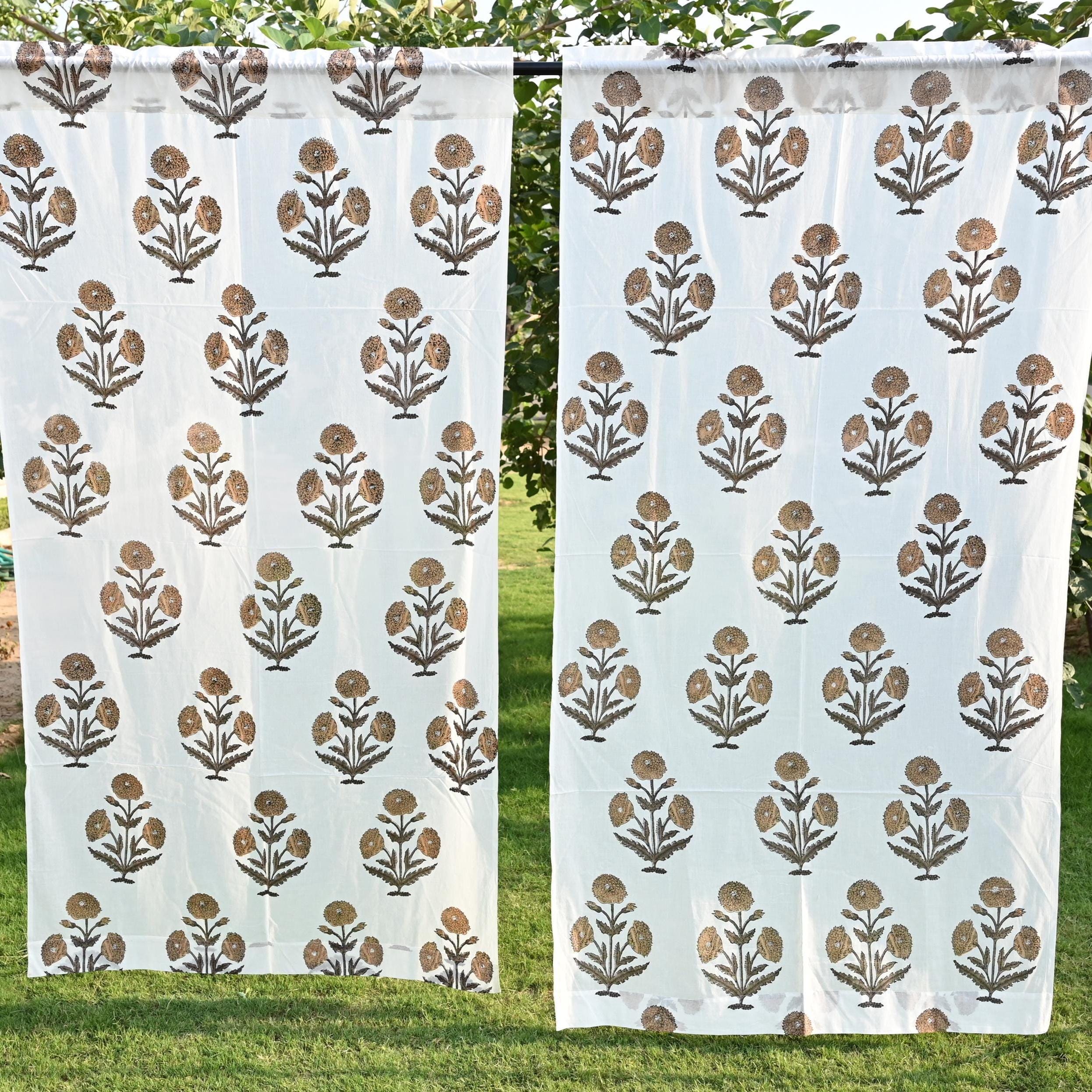Boho Floral Cotton Curtains, Handmade Farmhouse Curtains, Hand Block ...