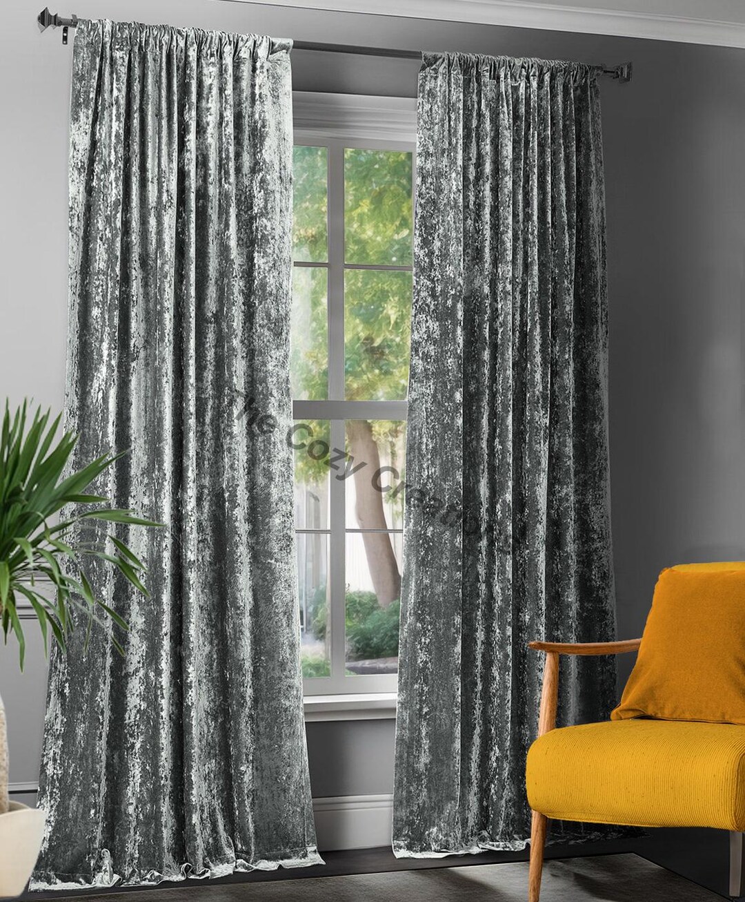 Silver Crushed Velvet Curtains, Blackout Silky Soft Velvet Curtains for ...