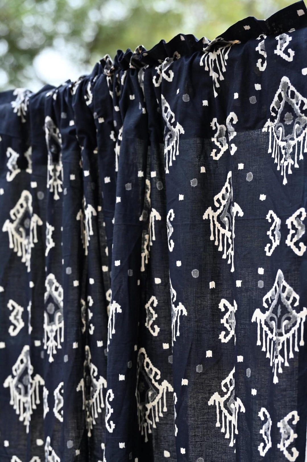 Boho Cotton Hand Block Printed Sheer Curtains | Set of 2, Light ...