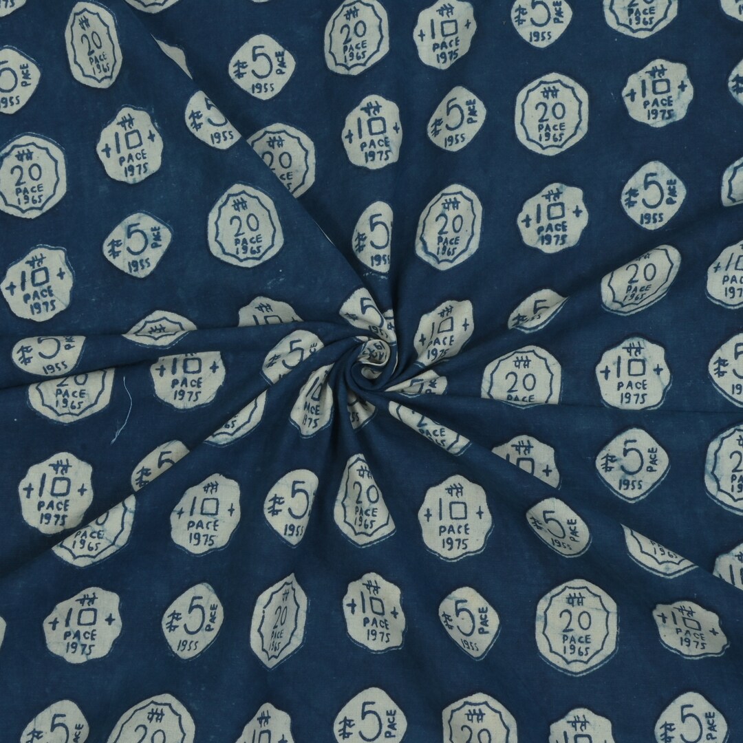 Indian Rupees Currency Hand Block Print Pure Cotton Fabric, Geometric ...