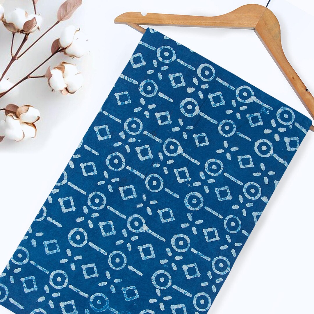 Indigo Hand Block Printed Cotton Fabric: Natural Dye, DIY Crafts - Etsy