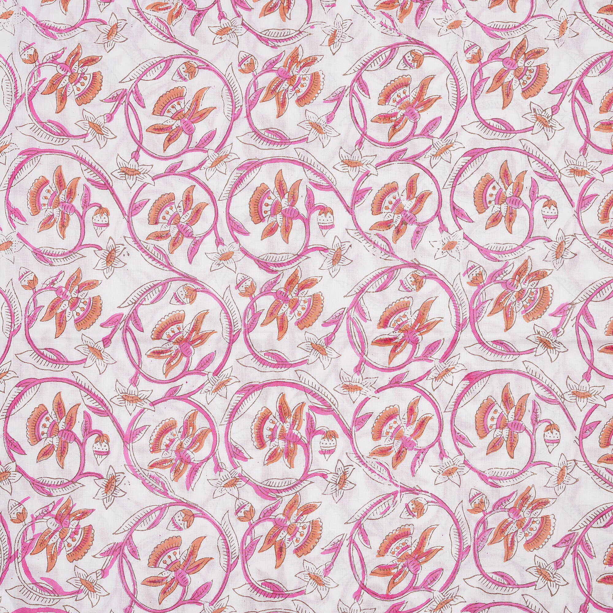 Multi Color Flower Block Print Fabric Cotton Fabric, Unstitched Sewing ...