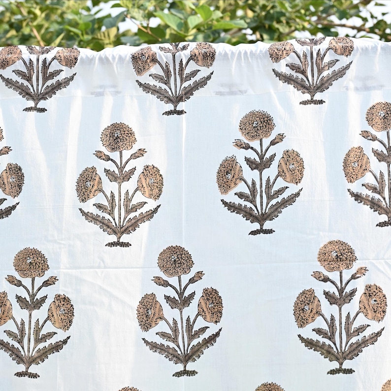Boho Floral Cotton Curtains, Handmade Farmhouse Curtains, Hand Block ...
