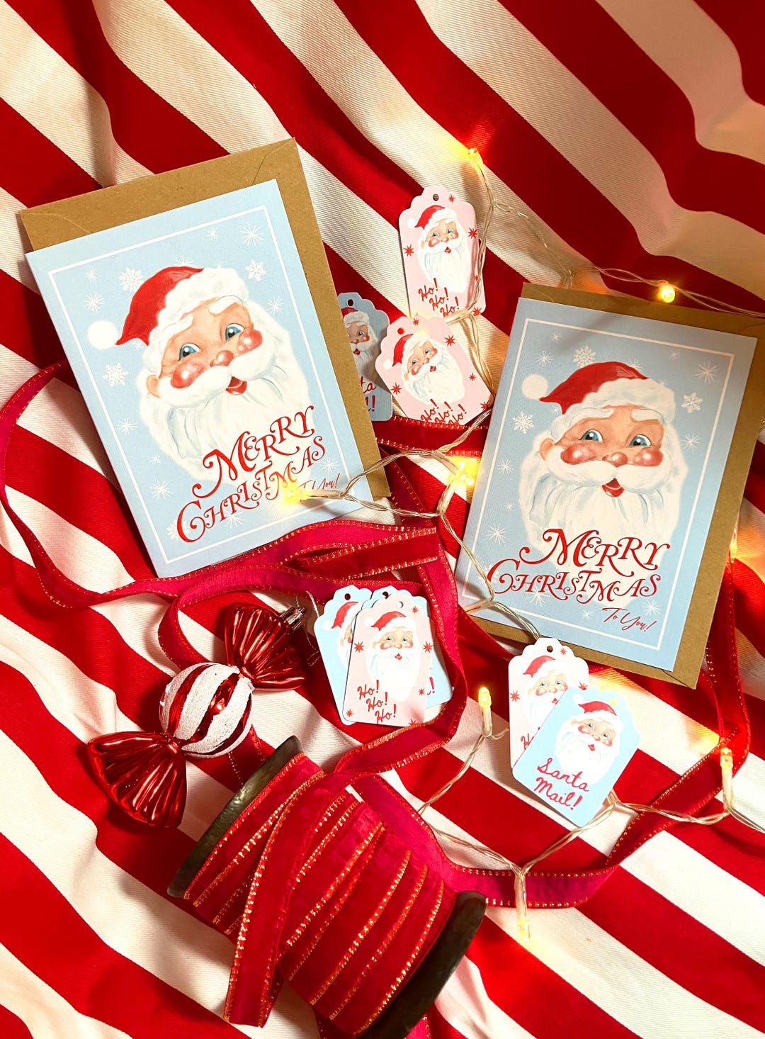 Set: Santa Gift Tags & Christmas Cards Handmade by Rose Line 8 Tags + 8 ...
