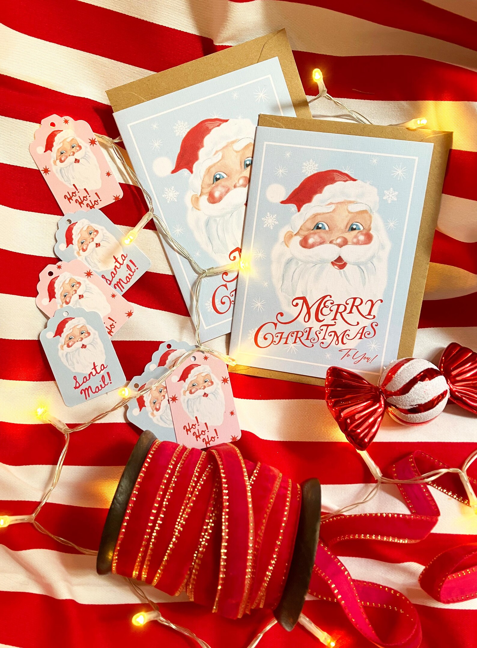 Set: Santa Gift Tags & Christmas Cards Handmade by Rose Line 8 Tags + 8 ...