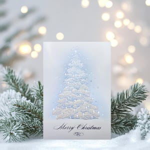 Luxury Embossed Christmas Card With White Snowy Tree - Elegant Folded ...