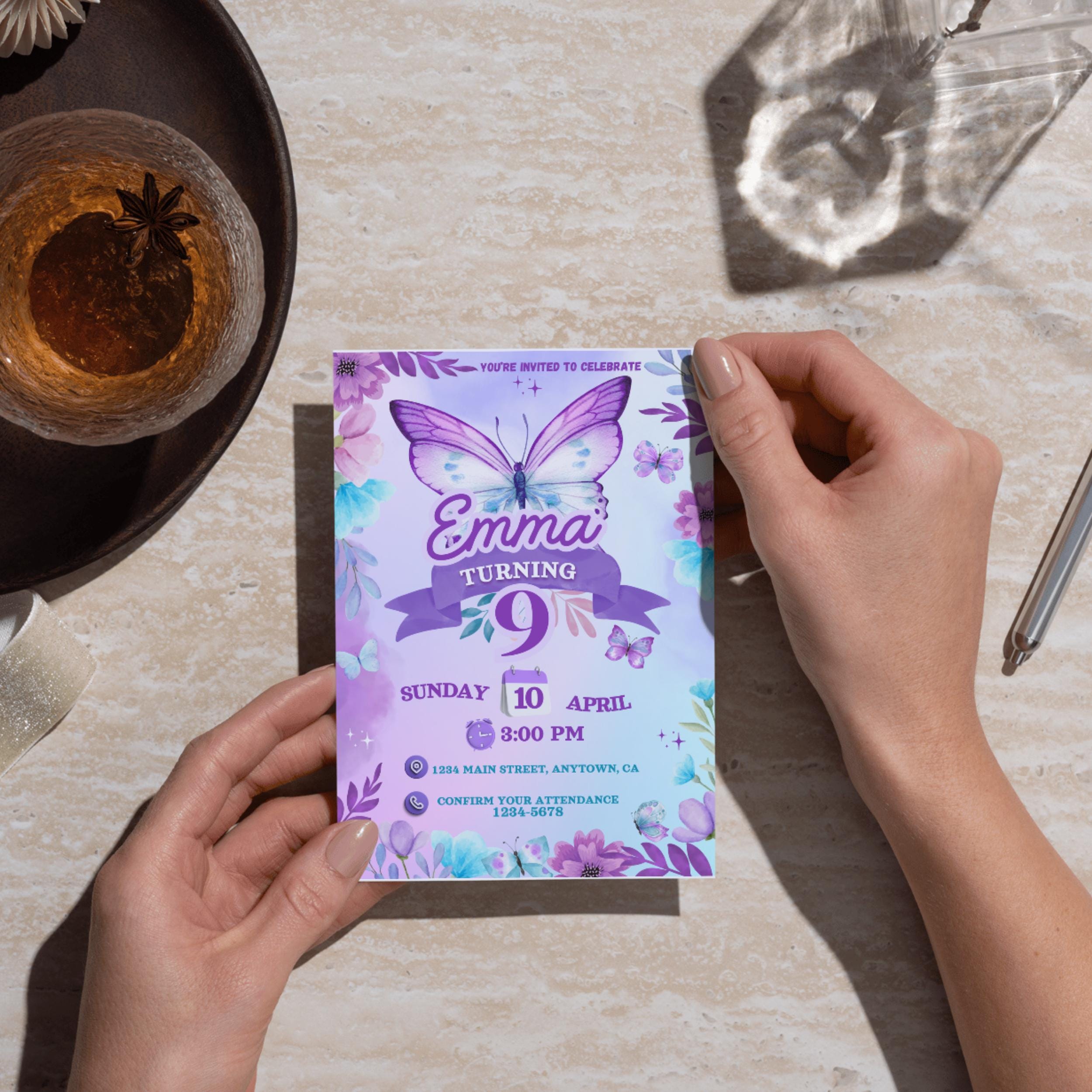 Butterfly Birthday Invitation for Girls | Editable Canva Template | 5 ...