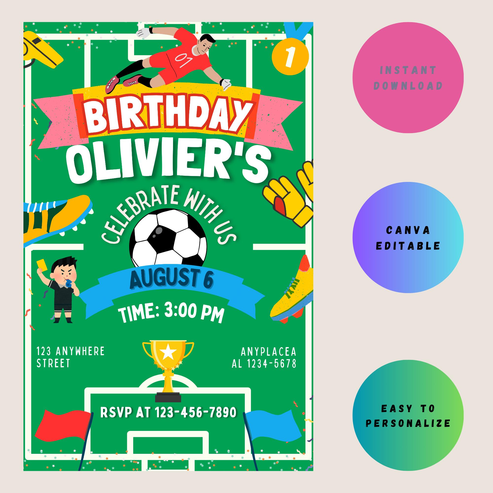 Soccer Birthday Invitation for Kids | Editable Canva Template ...