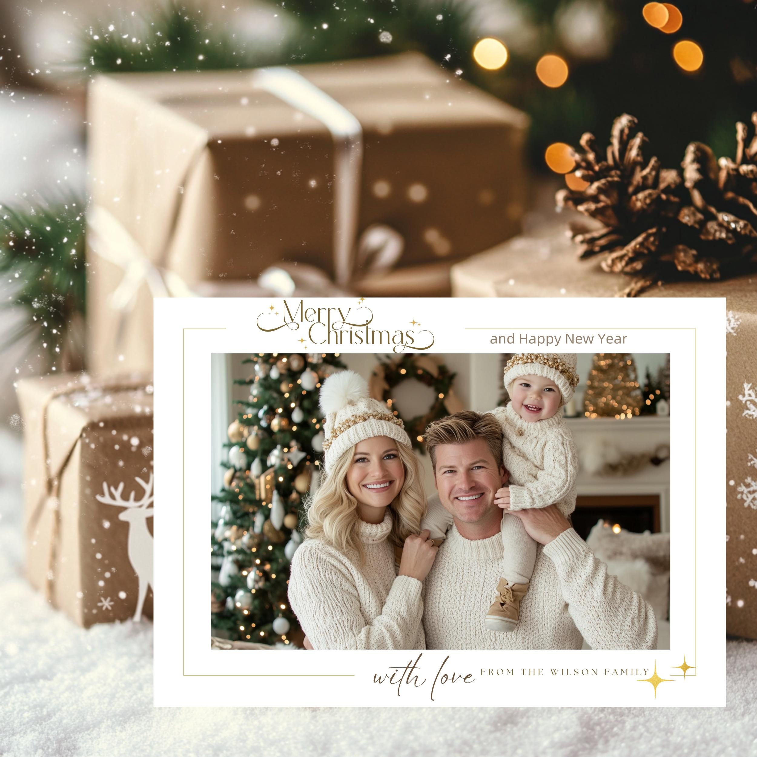 Modern Custom Photo Christmas Card Template, Printable Design ...