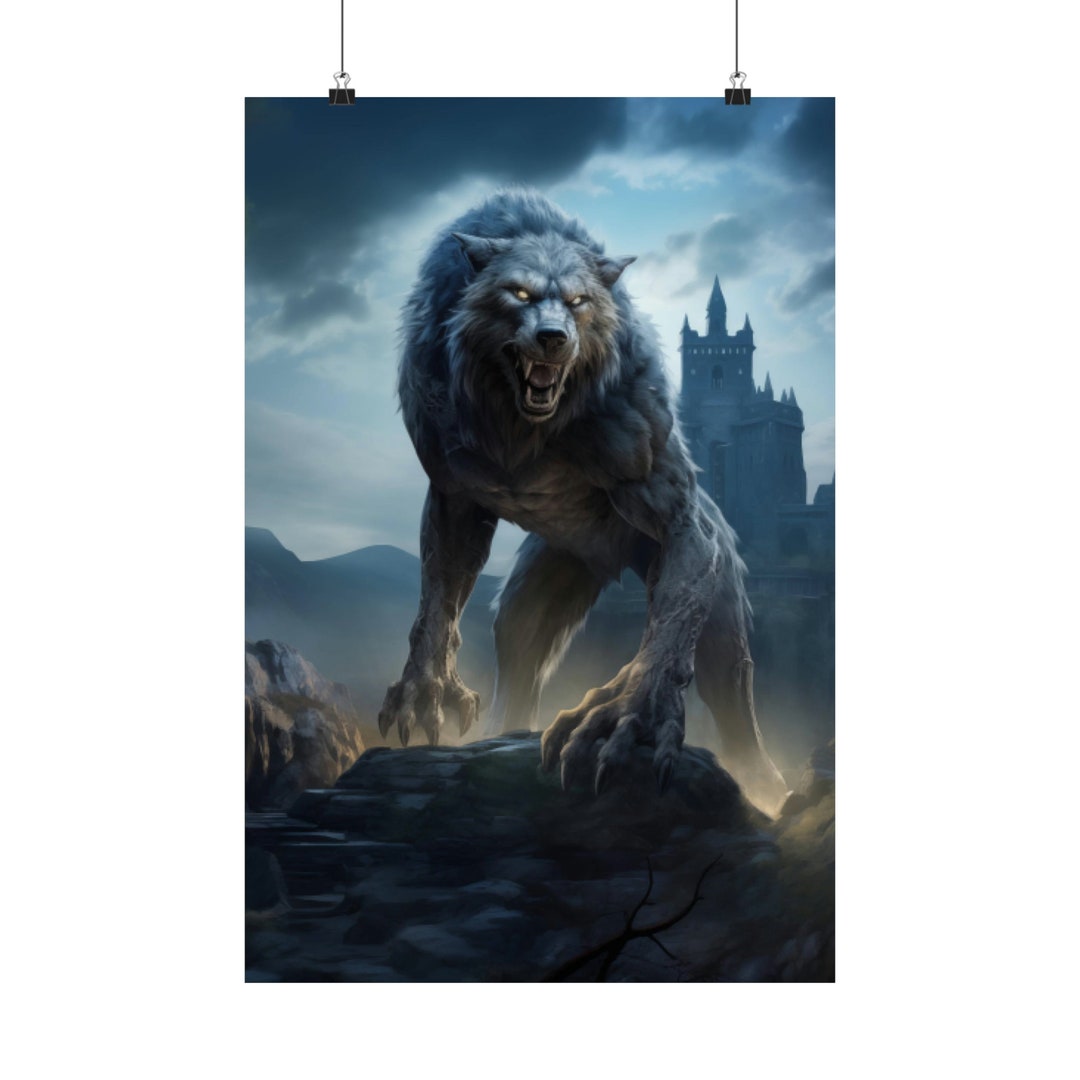 Mystical Werewolf in Blue Light Castle in Background Wall Art Poster - Etsy