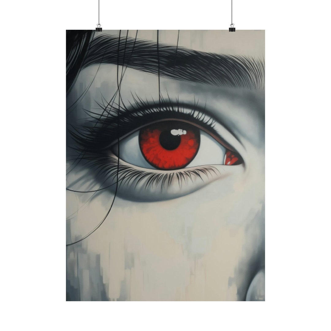 Up Close Face of Woman With Red Eye Portrait AI Generated Art - Etsy
