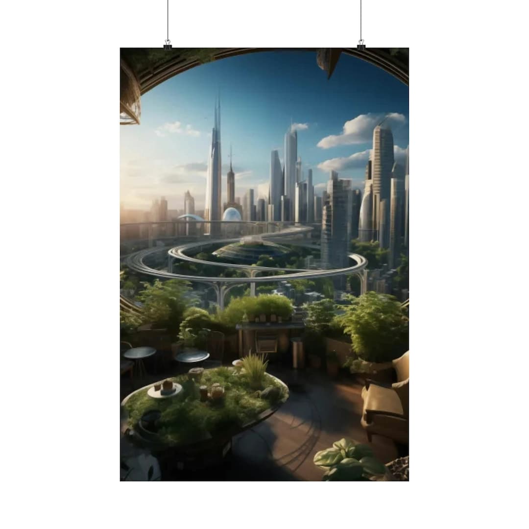 Futuristic Cityscape Portrait Poster - Etsy