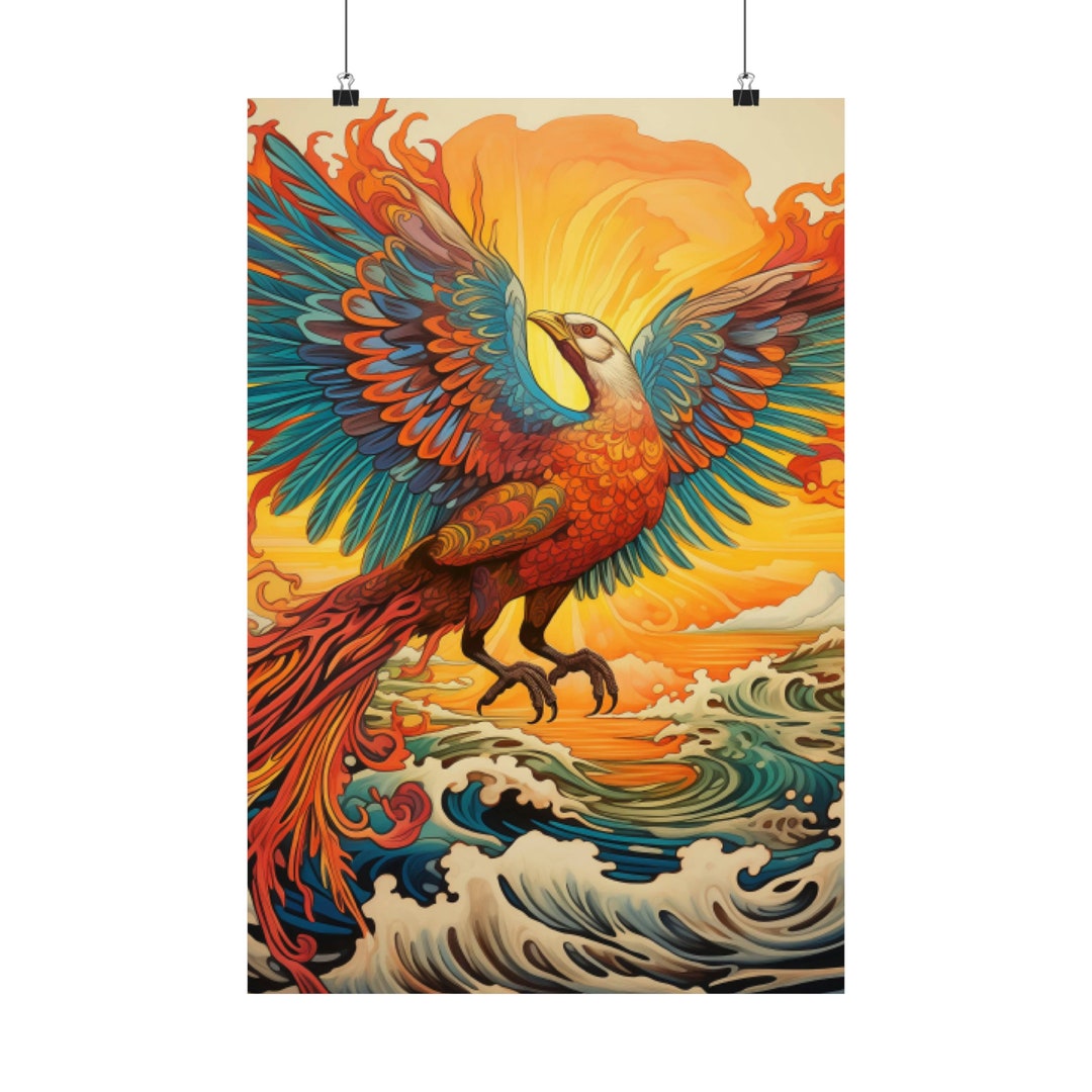 A Japanese Phoenix hou-ou in Vibrant Colors Soaring in a - Etsy