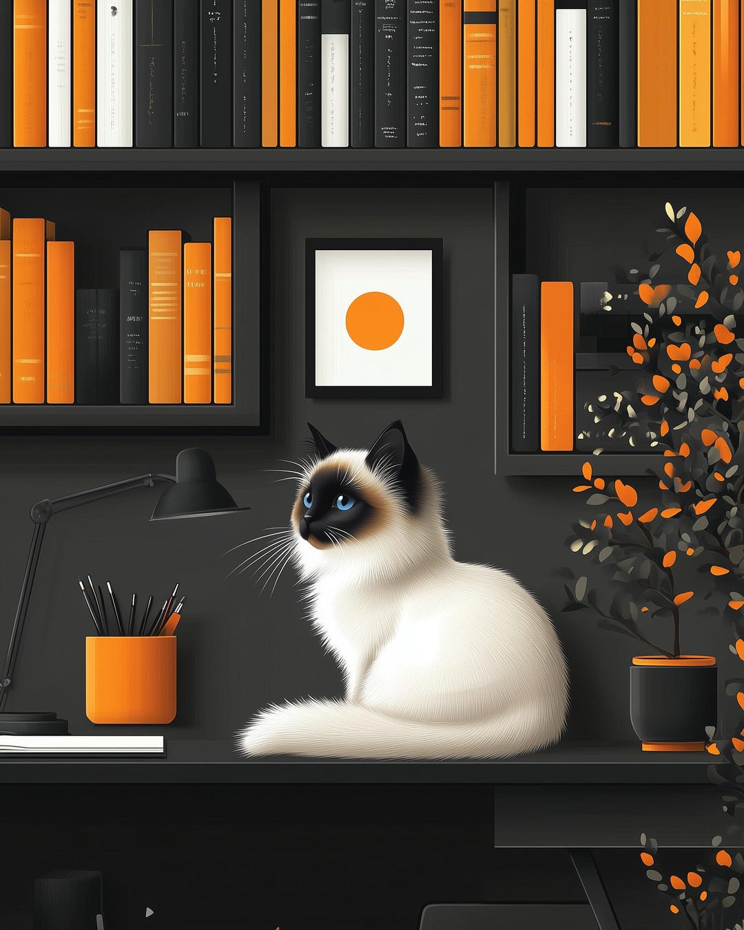 Ragdoll Cat Art Print | Modern Library, Orange & Black (ai-assisted) - Etsy