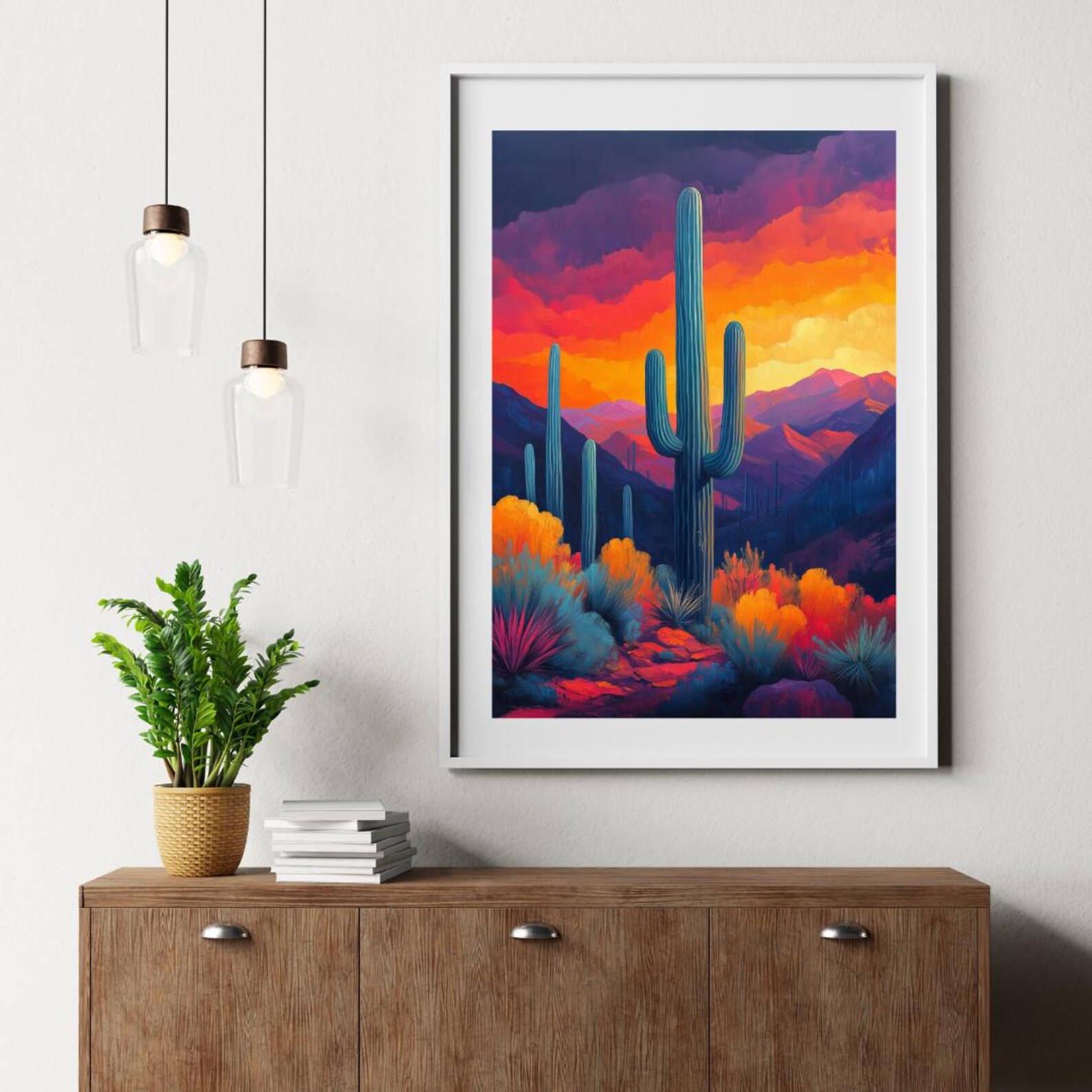 Saguaro Cactus Desert Sunset Art Print | Southwest Wall Decor | Arizona ...