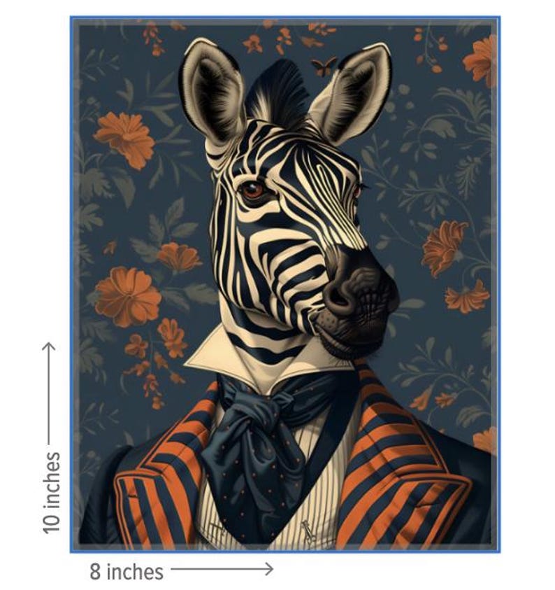 Victorian Zebra Portrait – Anthropomorphic Zebra in Striped Suit ...