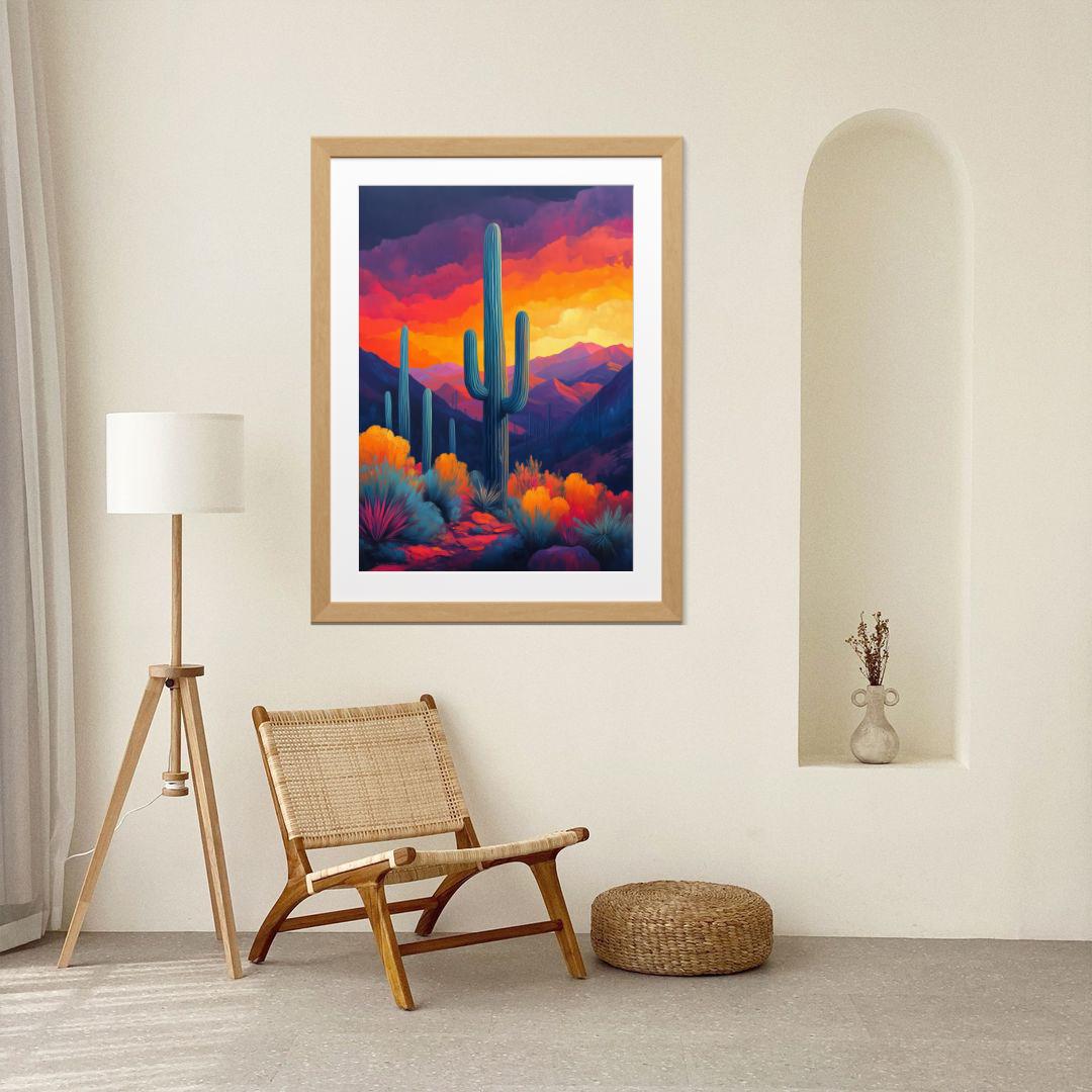 Saguaro Cactus Desert Sunset Art Print | Southwest Wall Decor | Arizona ...