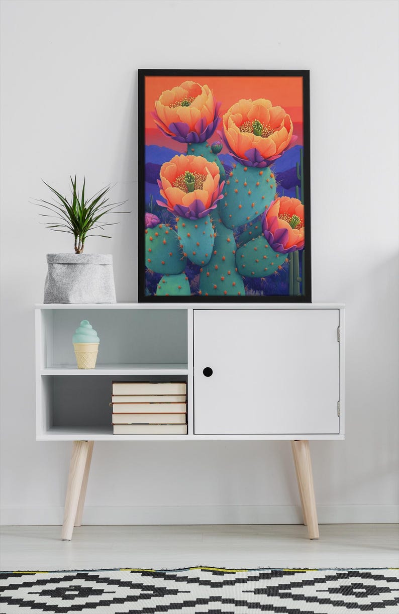 Vibrant Saguaro Cactus Flower Art Print | Prickly Pear Southwest Wall ...