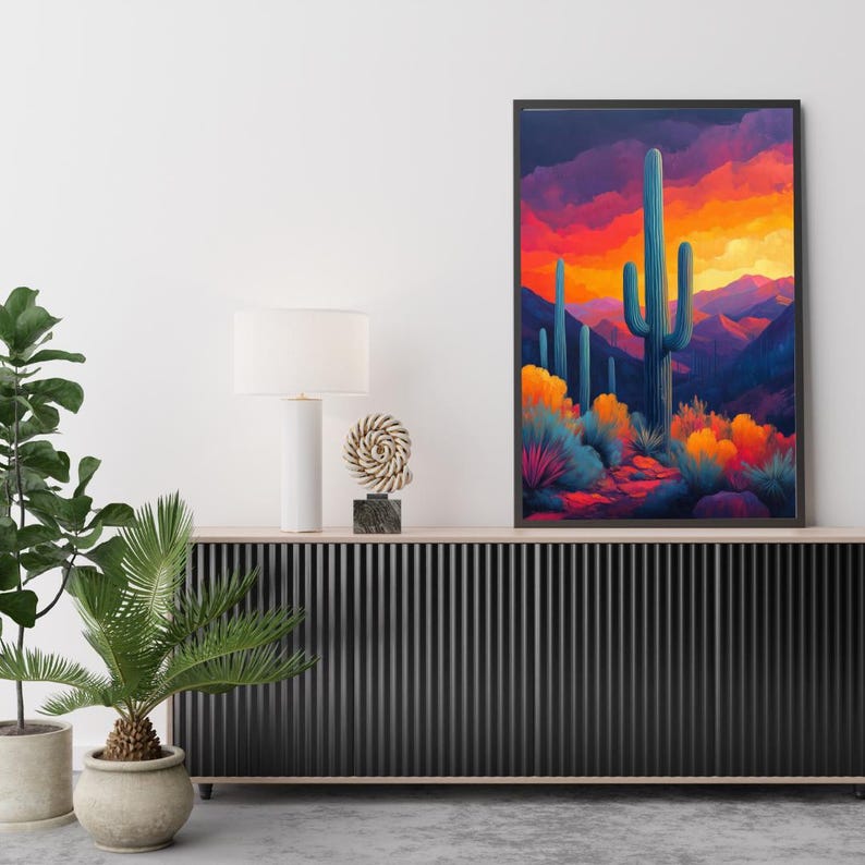 Saguaro Cactus Desert Sunset Art Print | Southwest Wall Decor | Arizona ...