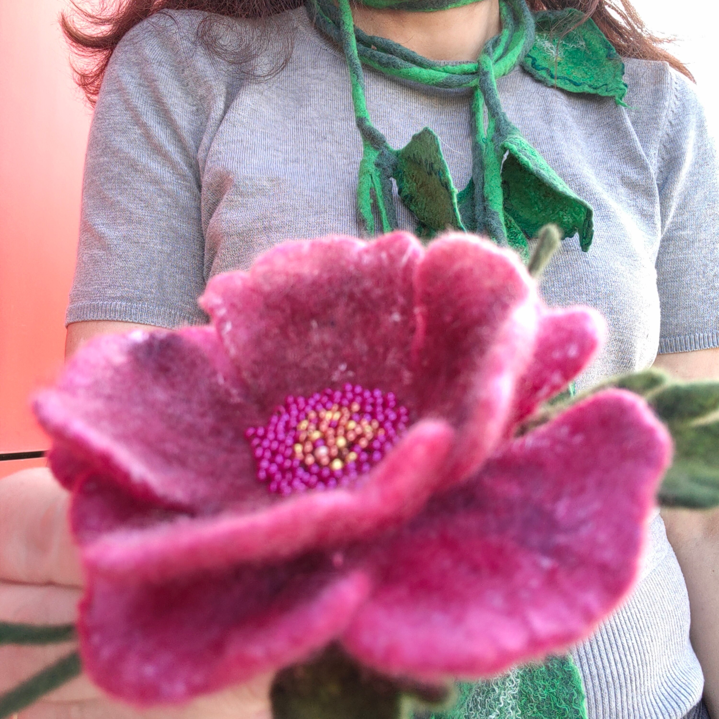 Floral Scarf, Scarf Necklace, Flower Felt Scarf, Wool Flower Scarf ...