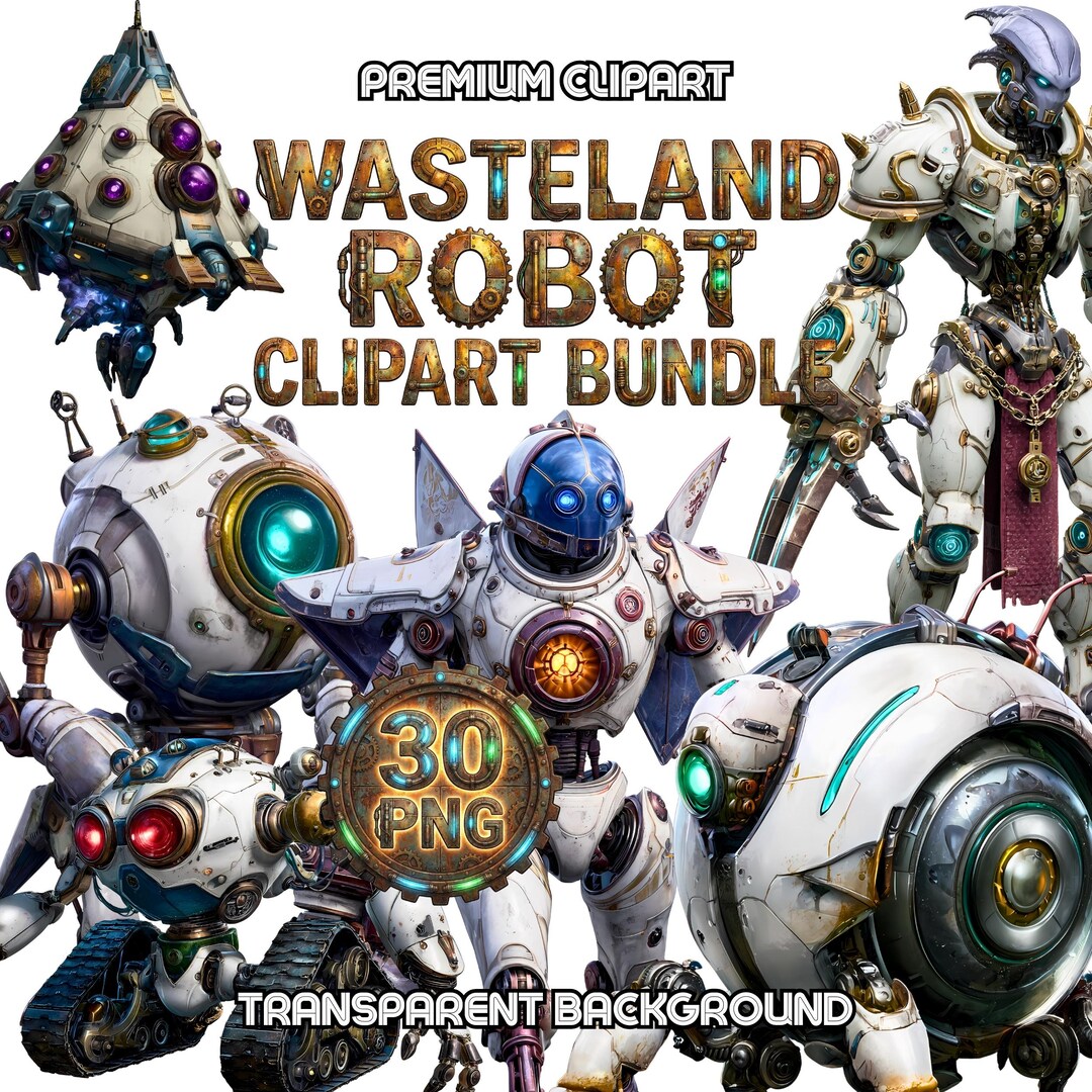 Wasteland Robots Clipart Bundle | Scifi PNG Mechs | Rusty Steampunk ...