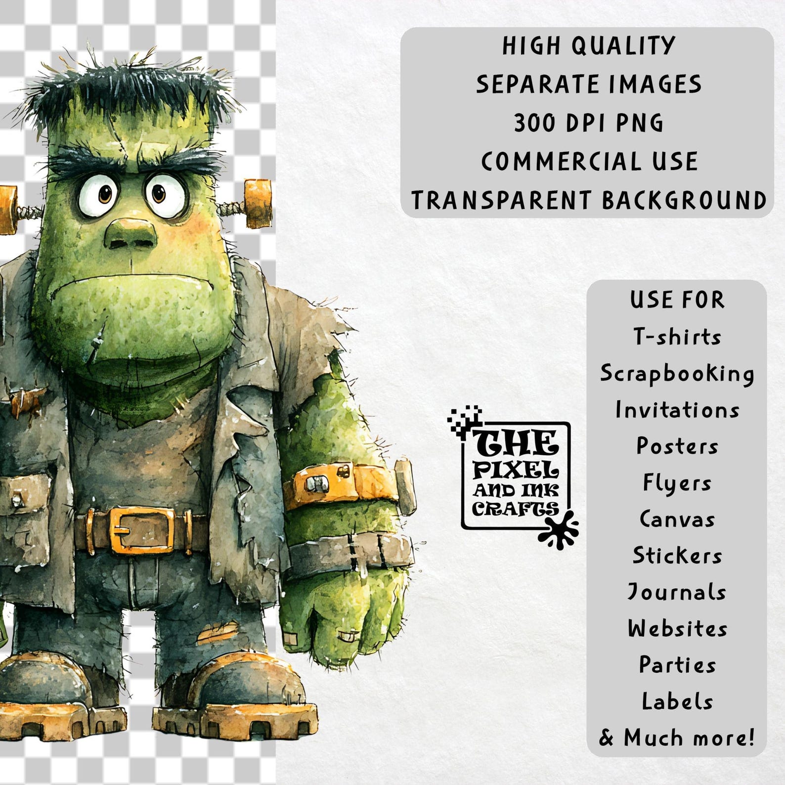 Frankenstein Monster Cute Clipart Bundle - Halloween Png Green Zombie ...