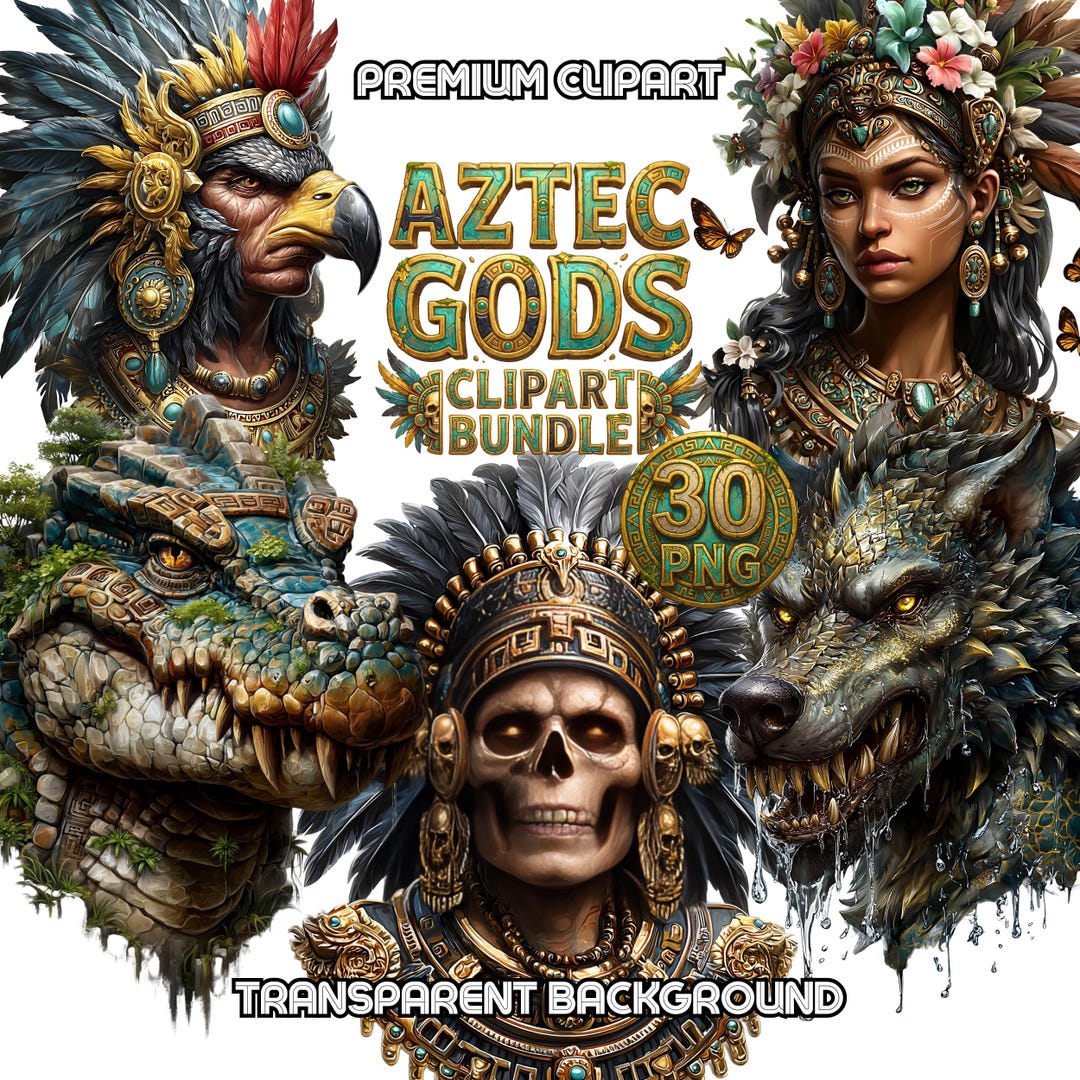 Aztec Gods and Goddesses PNG Bundle – Mesoamerican Mythology Clipart ...