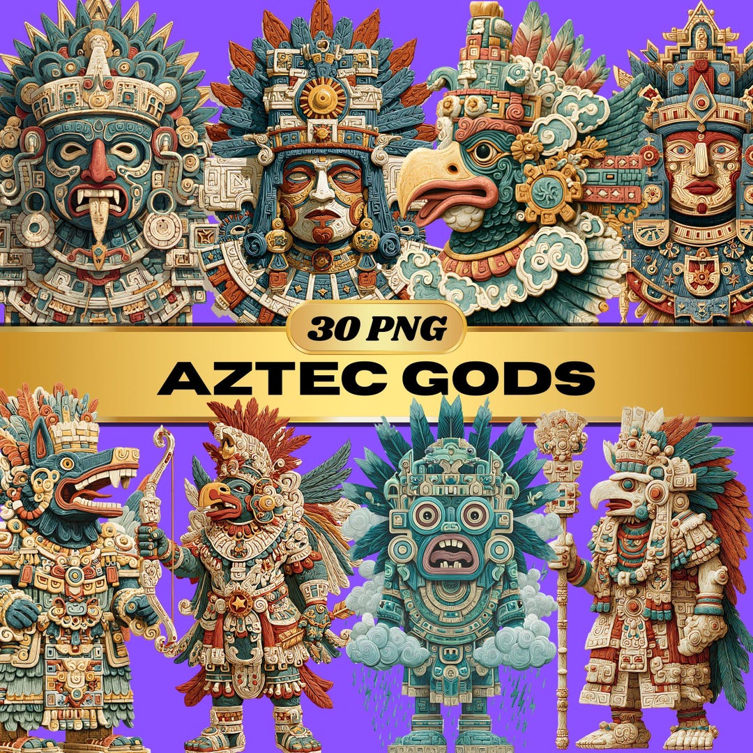 Aztec Gods PNG Bundle Quetzalcoatl Huitzilopochtli Tlaloc Xolotl Mayan ...