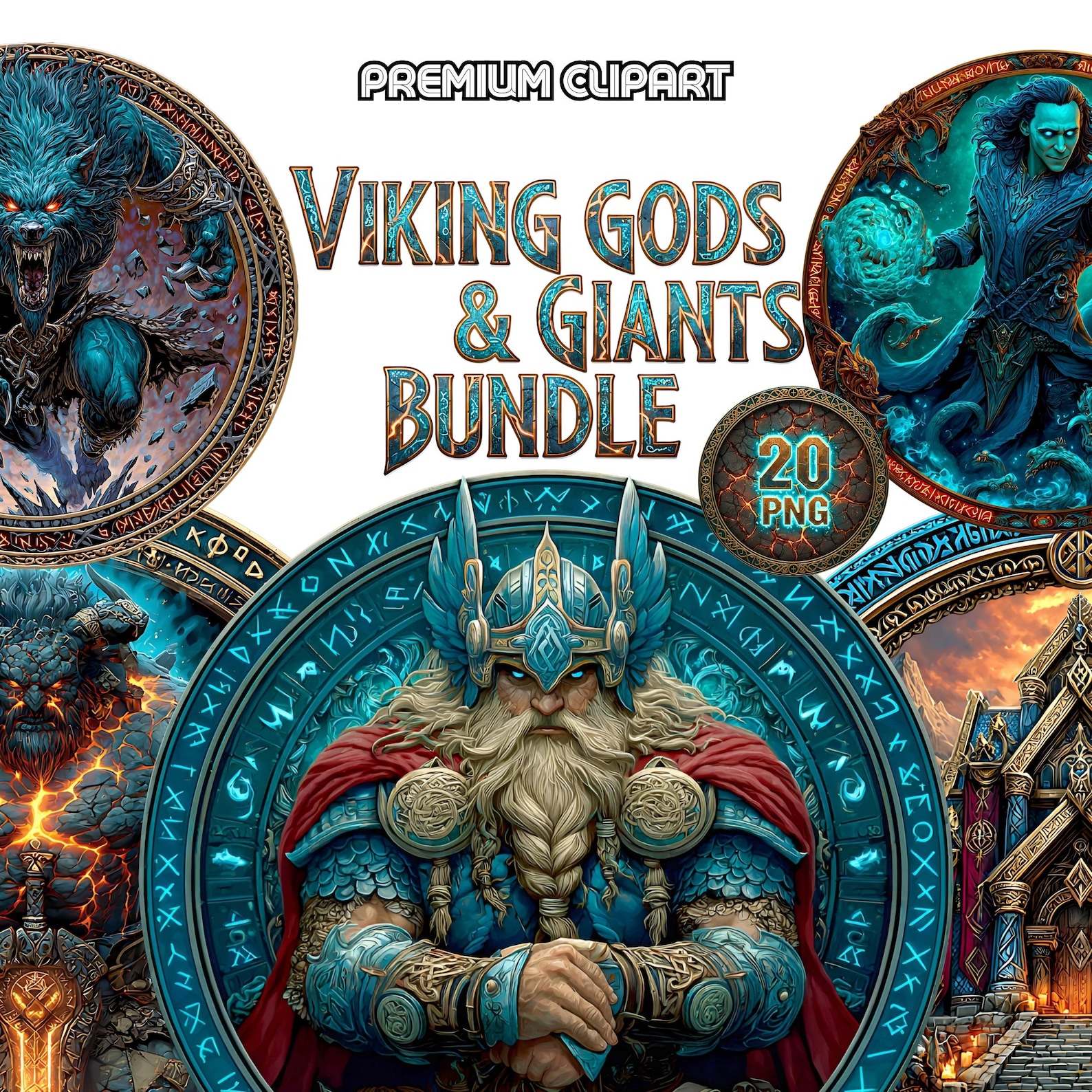 Norse Mythology Clipart Bundle Odin Thor Loki Viking Gods and Giants ...