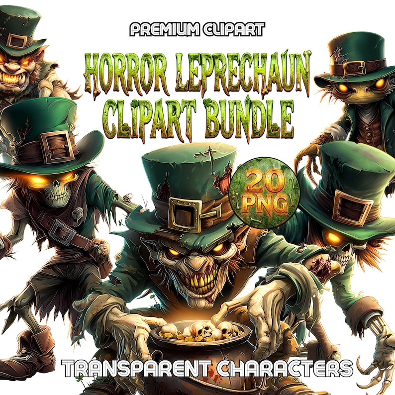 Horror Leprechaun PNG Bundle | Dark Fantasy St Patrick's Day Monster ...